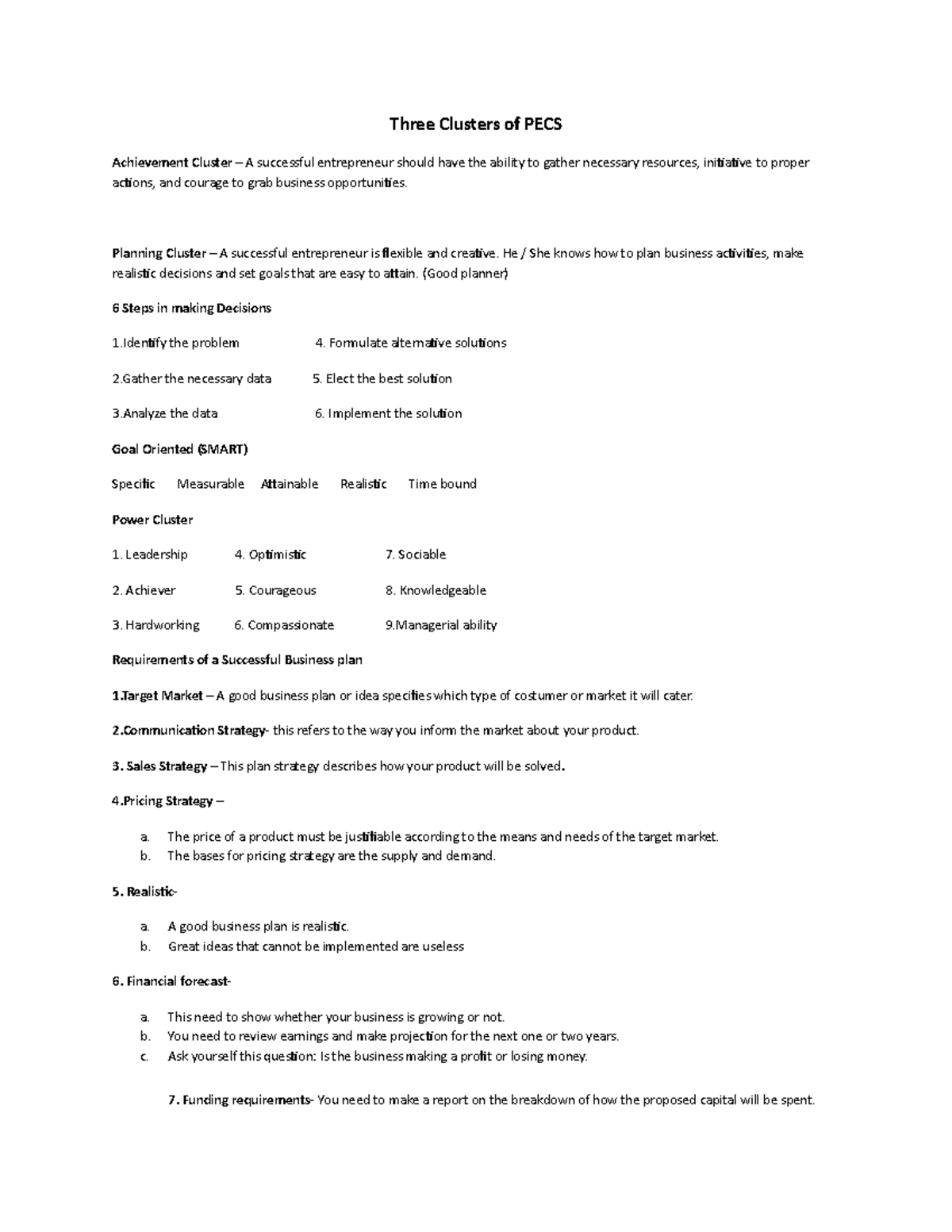 Three Clusters of PECS: Entrepreneurial Competencies Overview - Studocu