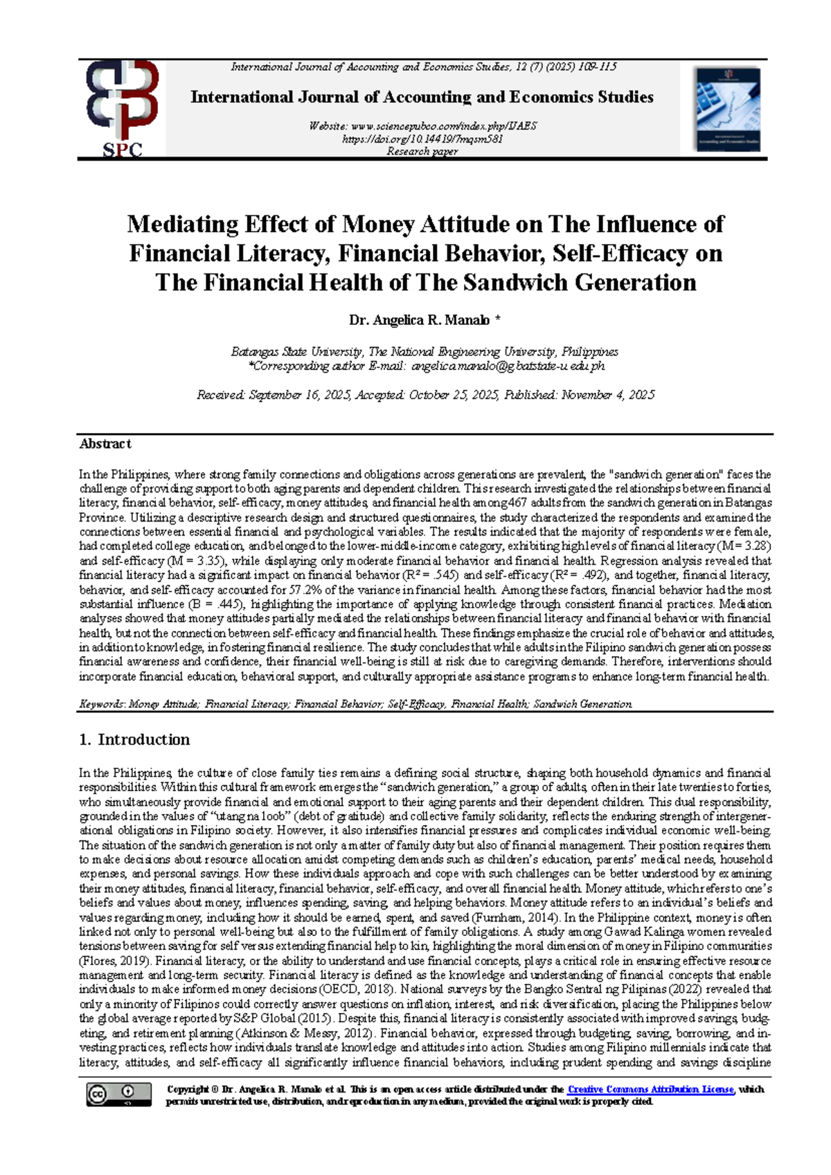 Mediating Effect of Money Attitude on Financial Literacy and Health in ...