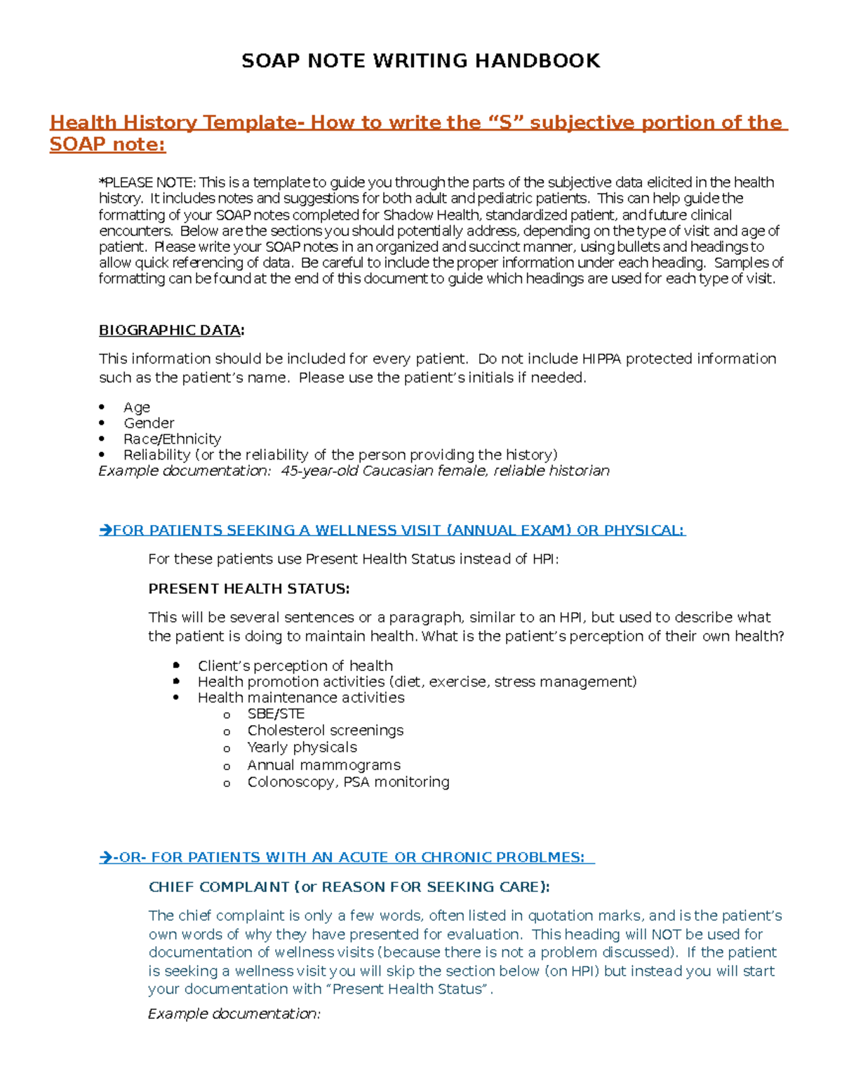 SOAP Note Writing Handbook: Subjective Data Guide for Health History ...