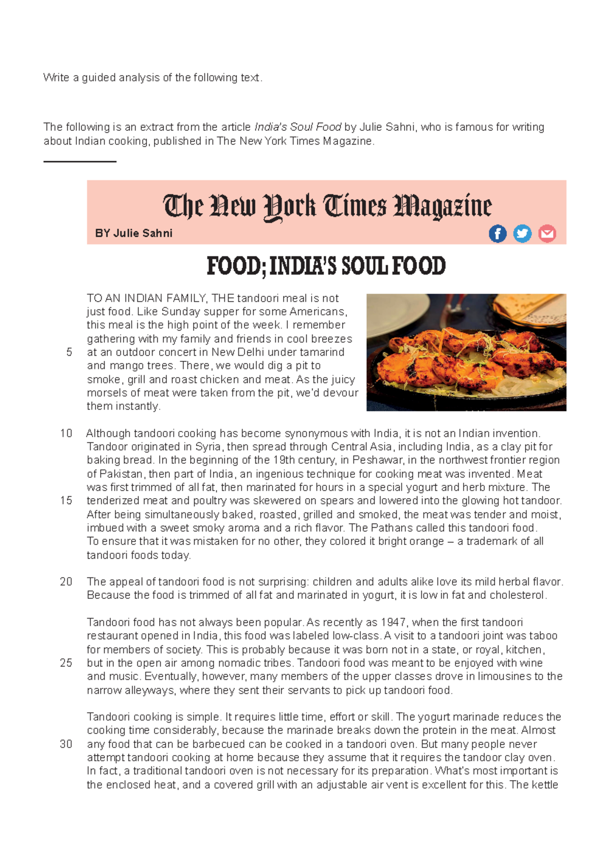 Feature Article Analysis - India’s Soul Food by Julie Sahni - Studocu