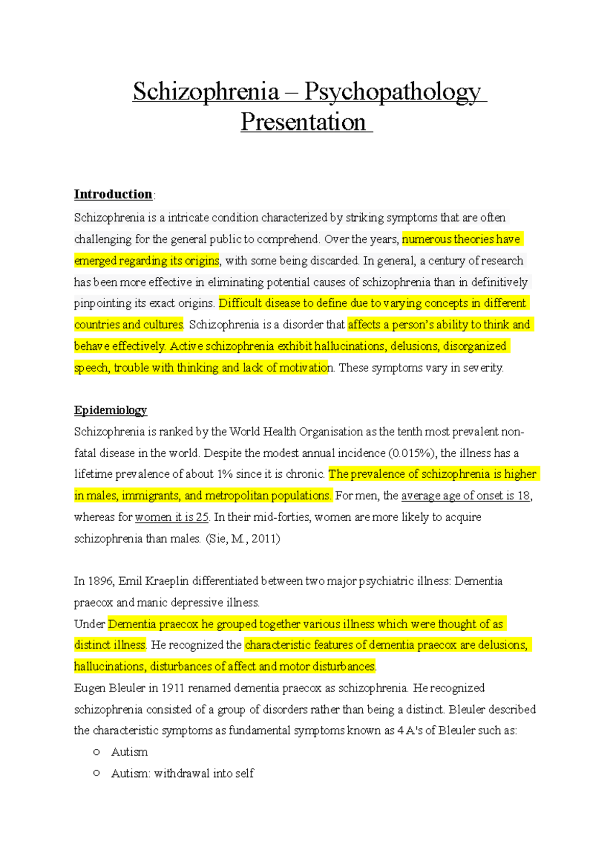 Schizophrenia Pathology Notes: Understanding Symptoms & Stages - Studocu