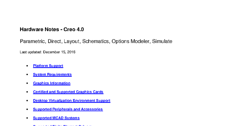 Hardware Notes for Creo 4.0: System Requirements & Support - Studocu