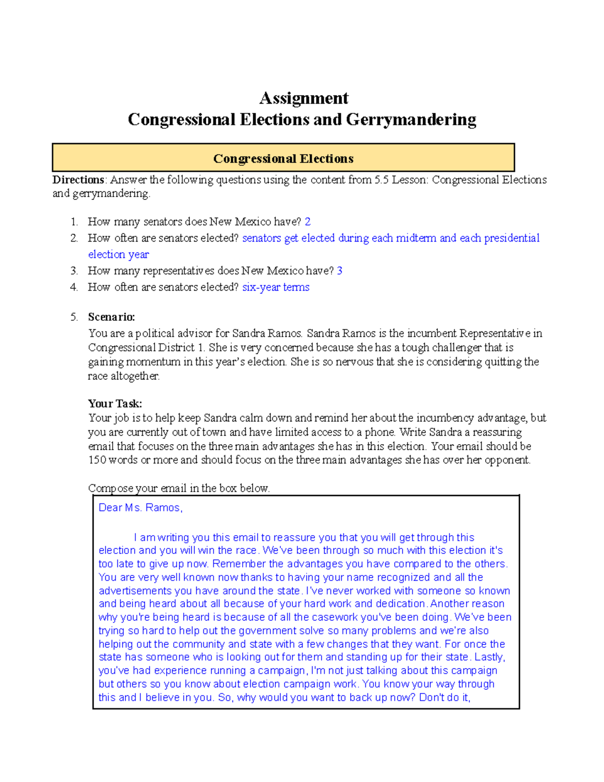 Assignment Elections and Gerrymandering - Assignment Congressional ...