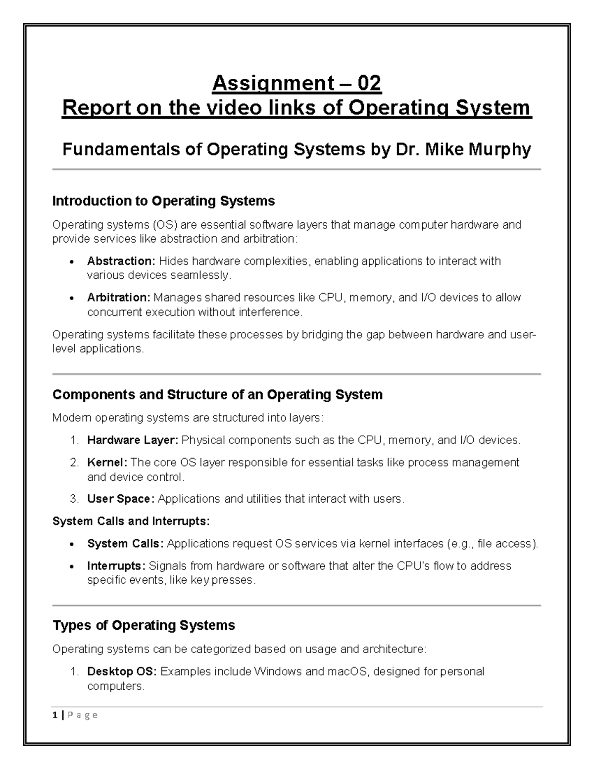 OS-Report: Exploring the Fundamentals of Operating Systems - Studocu