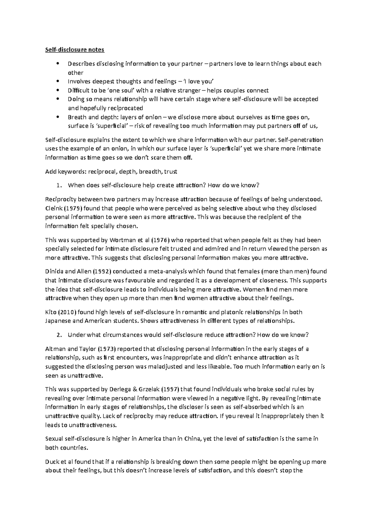 Self-Disclosure Theory Notes: Understanding Attraction & Relationships ...