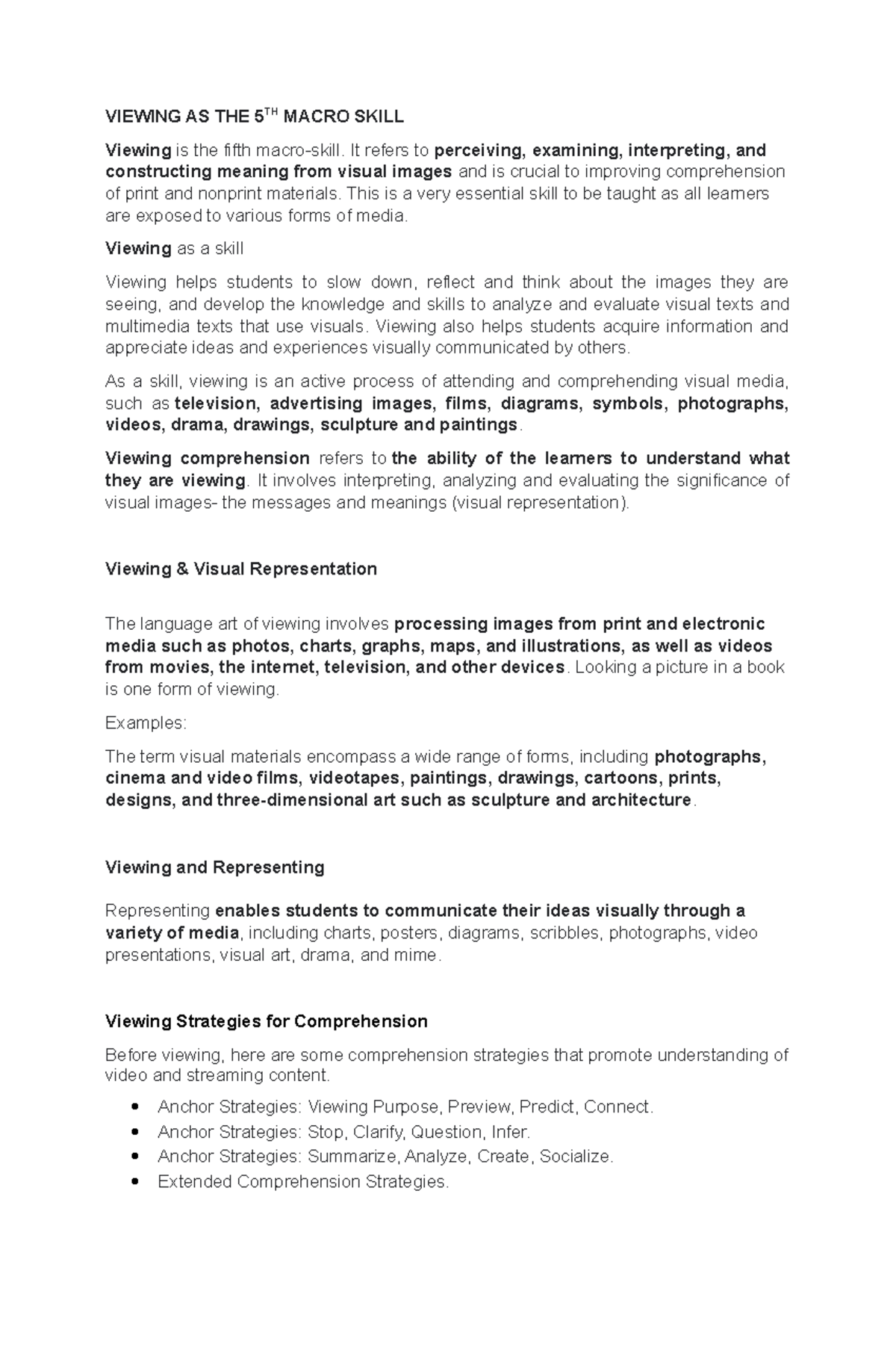ELP Final Exam: Viewing as the 5th Macro Skill Guide - Studocu