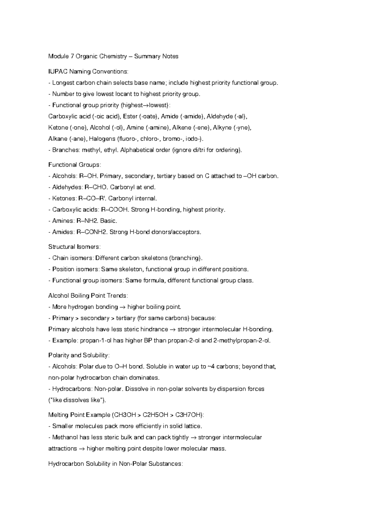 Module 7 Organic Chemistry Summary: IUPAC Naming & Functional Groups ...