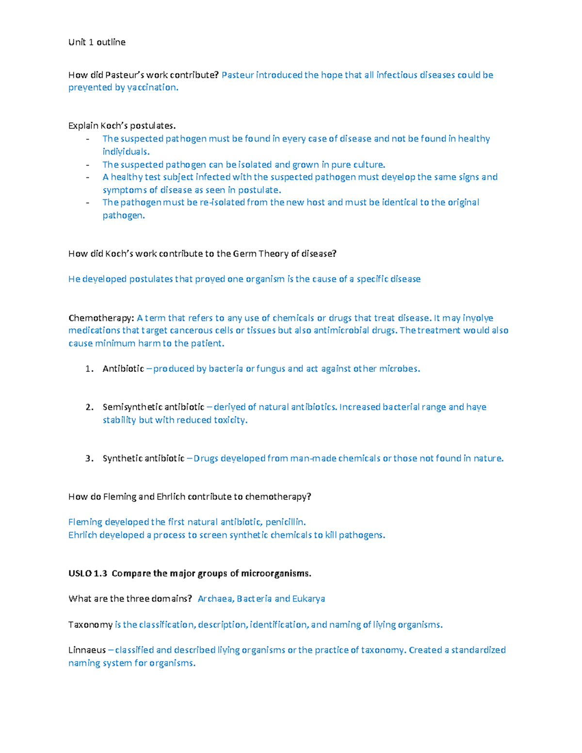 BIO 2100 Unit 1 Microbiology Worksheet: Germ Theory & Chemotherapy ...
