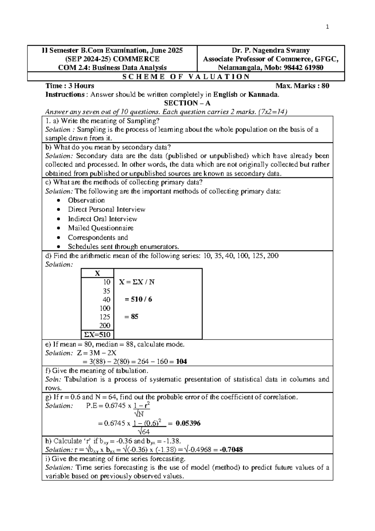 II Sem B.Com Exam June 2025 - Business Data Analysis Solutions - Studocu