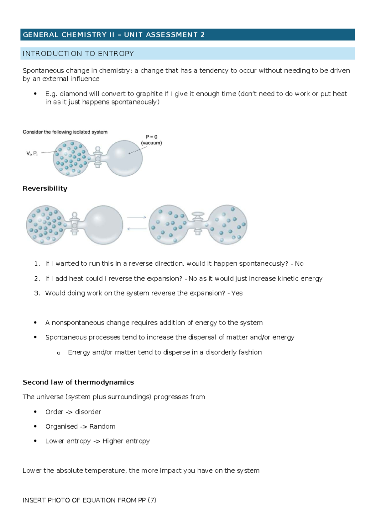 U2 - General Chemistry II Unit Assessment 2: Introduction to Entropy ...