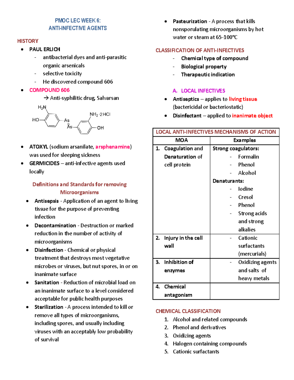 PMOC Midterm Study Notes: Anti-Infective Agents Overview - Studocu