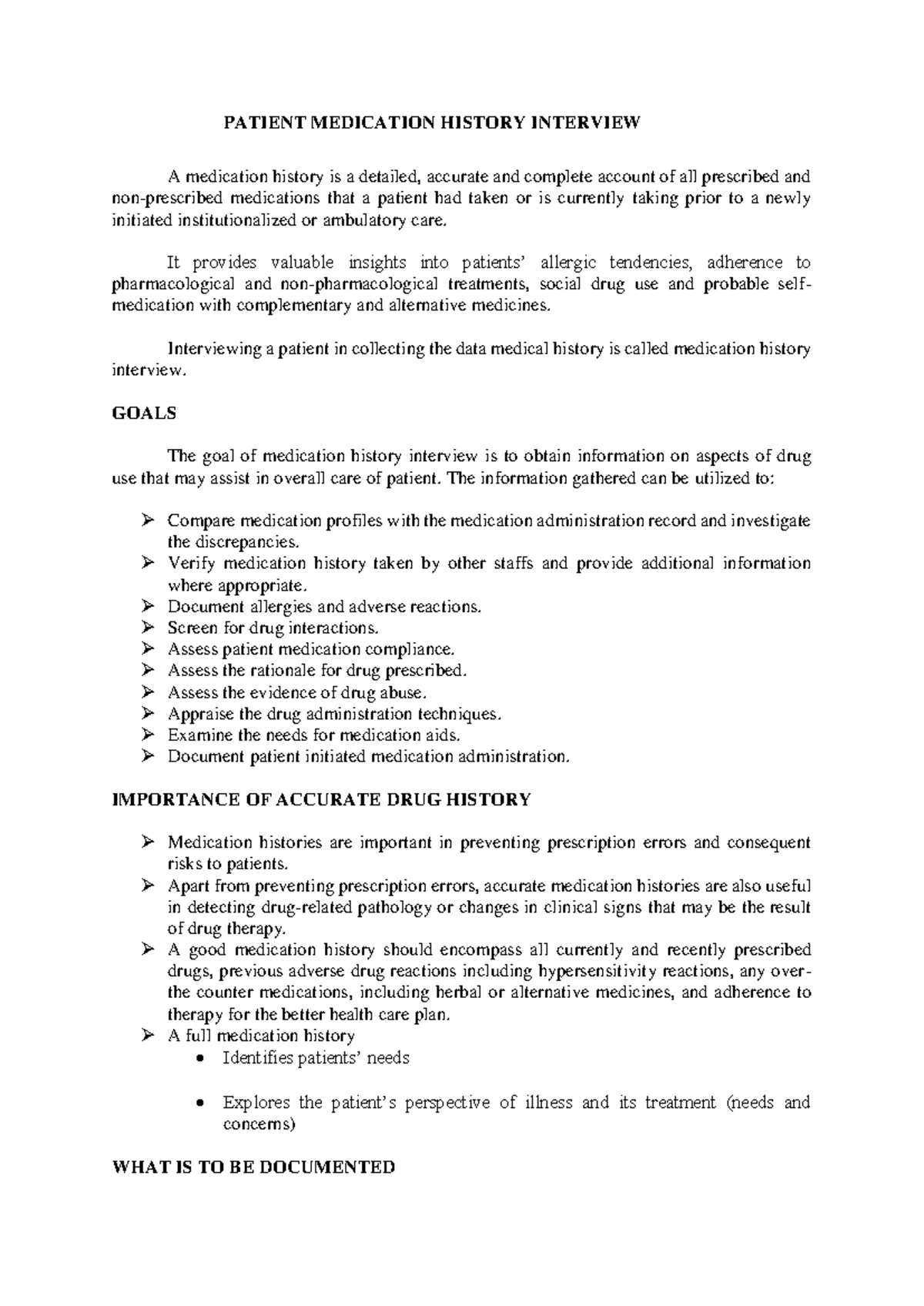 Patient Medication History Interview Guide for Pharmacists - Studocu