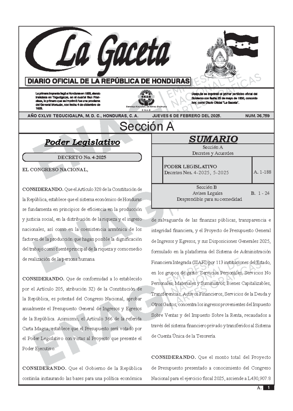 Decreto-4-2025: Presupuesto General de Ingresos y Egresos Honduras 2025 - Studocu