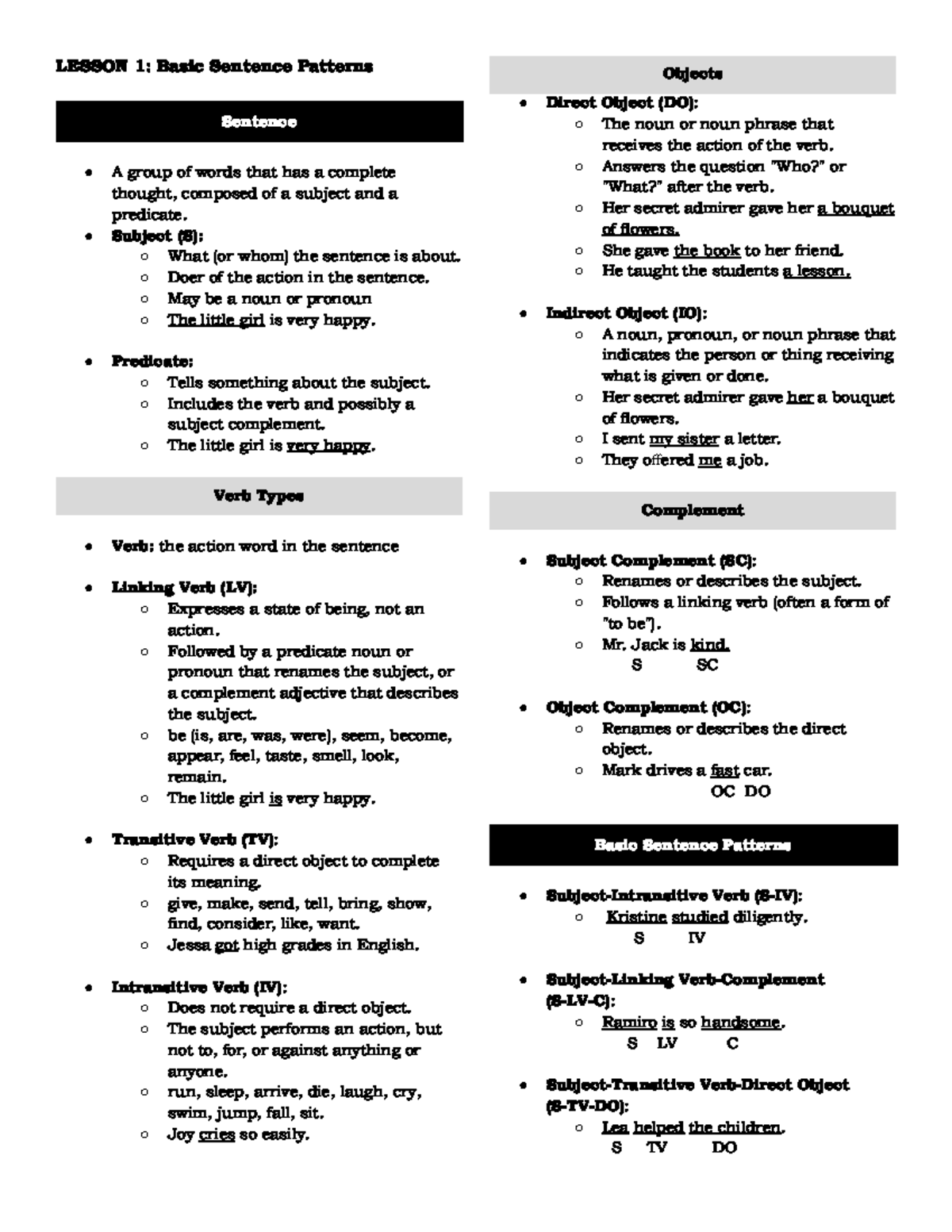 ENGL111-Rev - Comprehensive Prelims Reviewer: Sentence Patterns ...