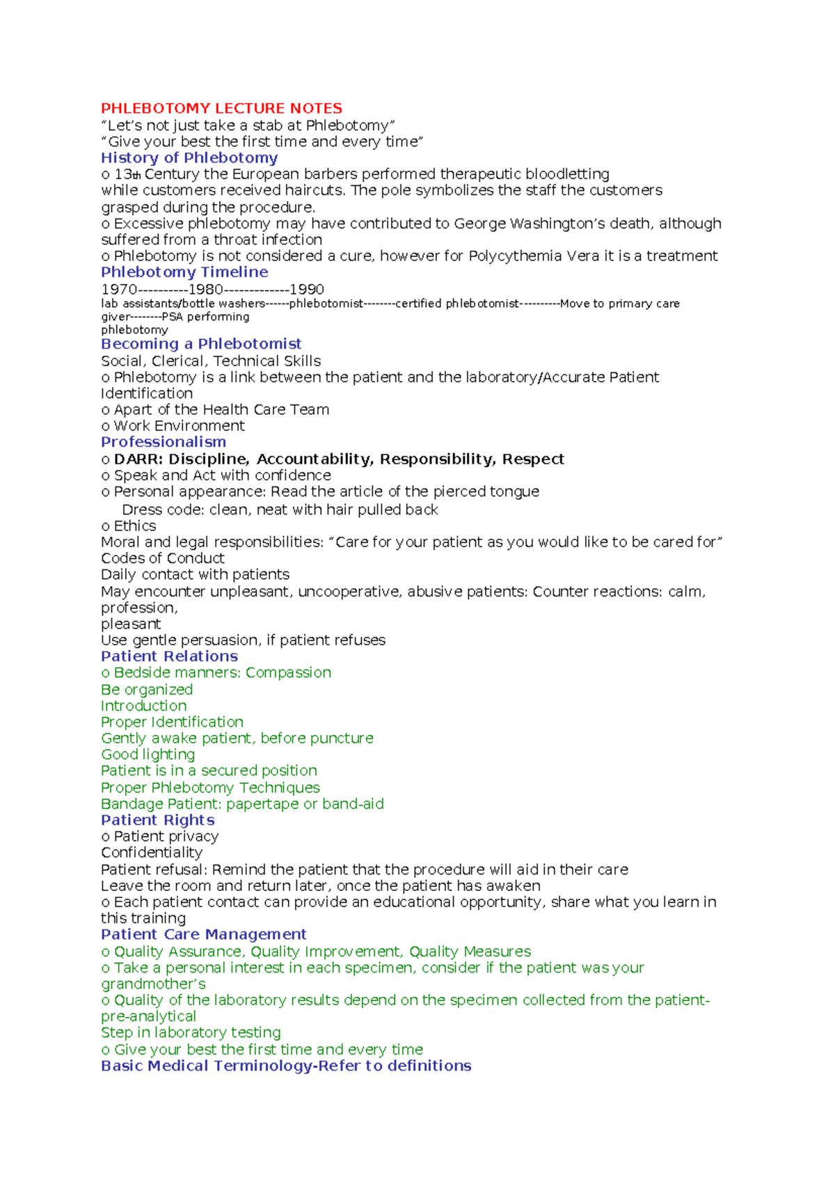 138572308 73287010 Phlebotomy Lecture Notes and Key Techniques - Studocu