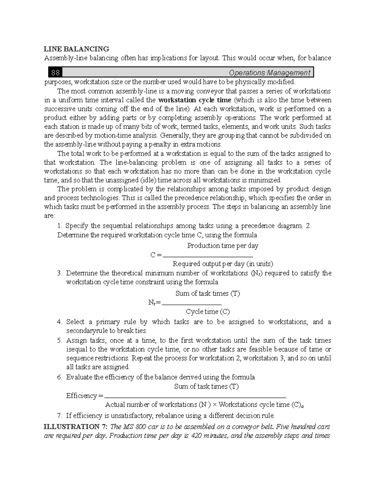 LINE Balancing - LINE BALANCING Assembly-line balancing often has ...