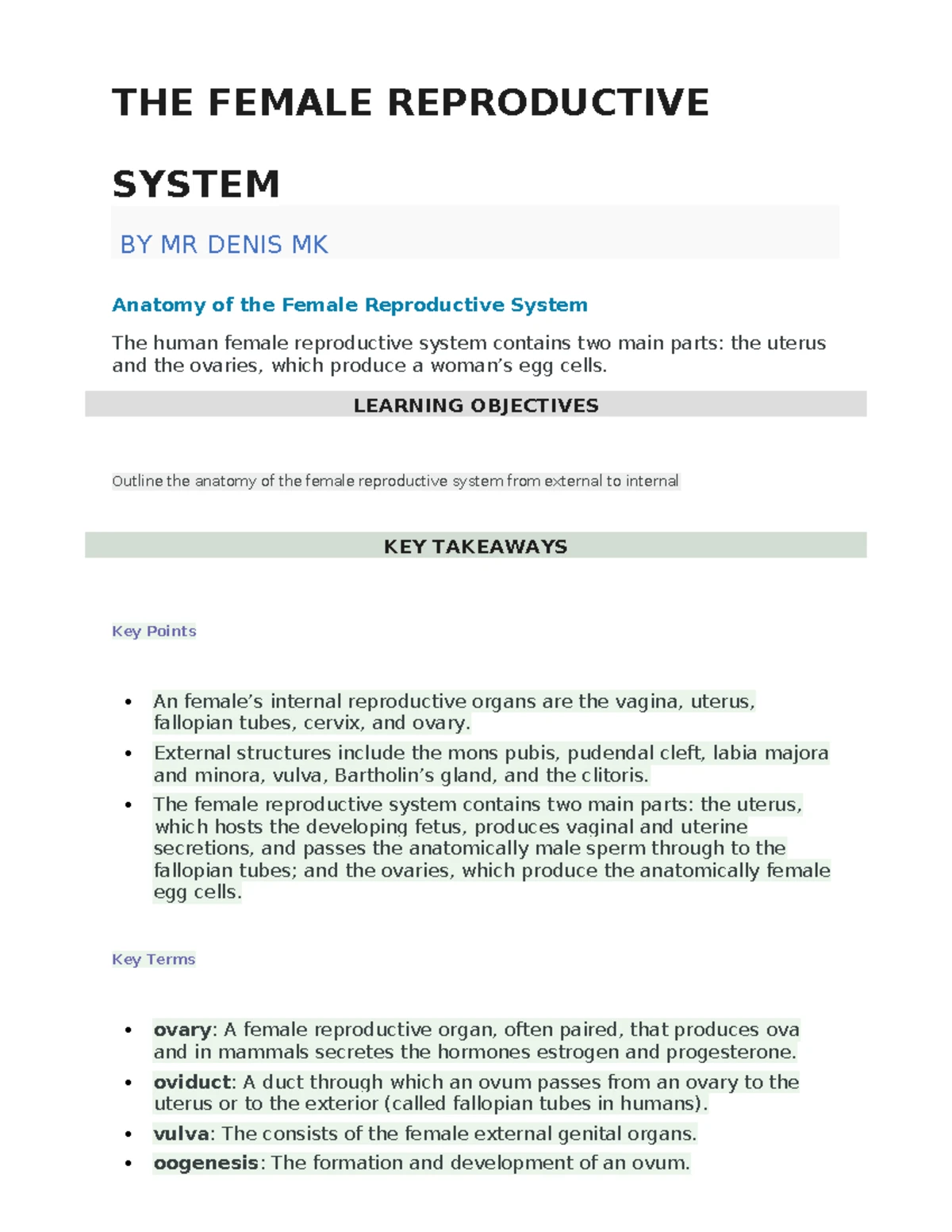 MALE Reproductive System Anatomy & Functions: Study Notes - Studocu