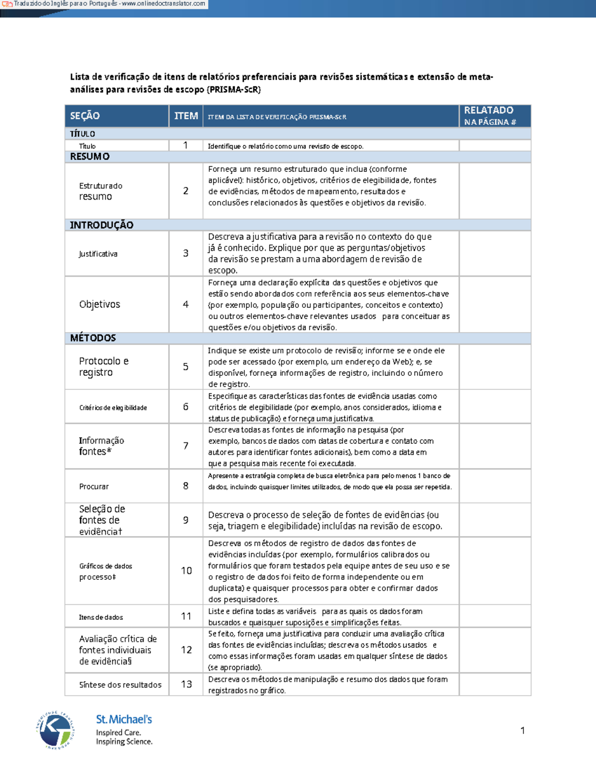 Checklist PRISMA-ScR para Revisões de Escopo - 11 Set 2019 - Studocu