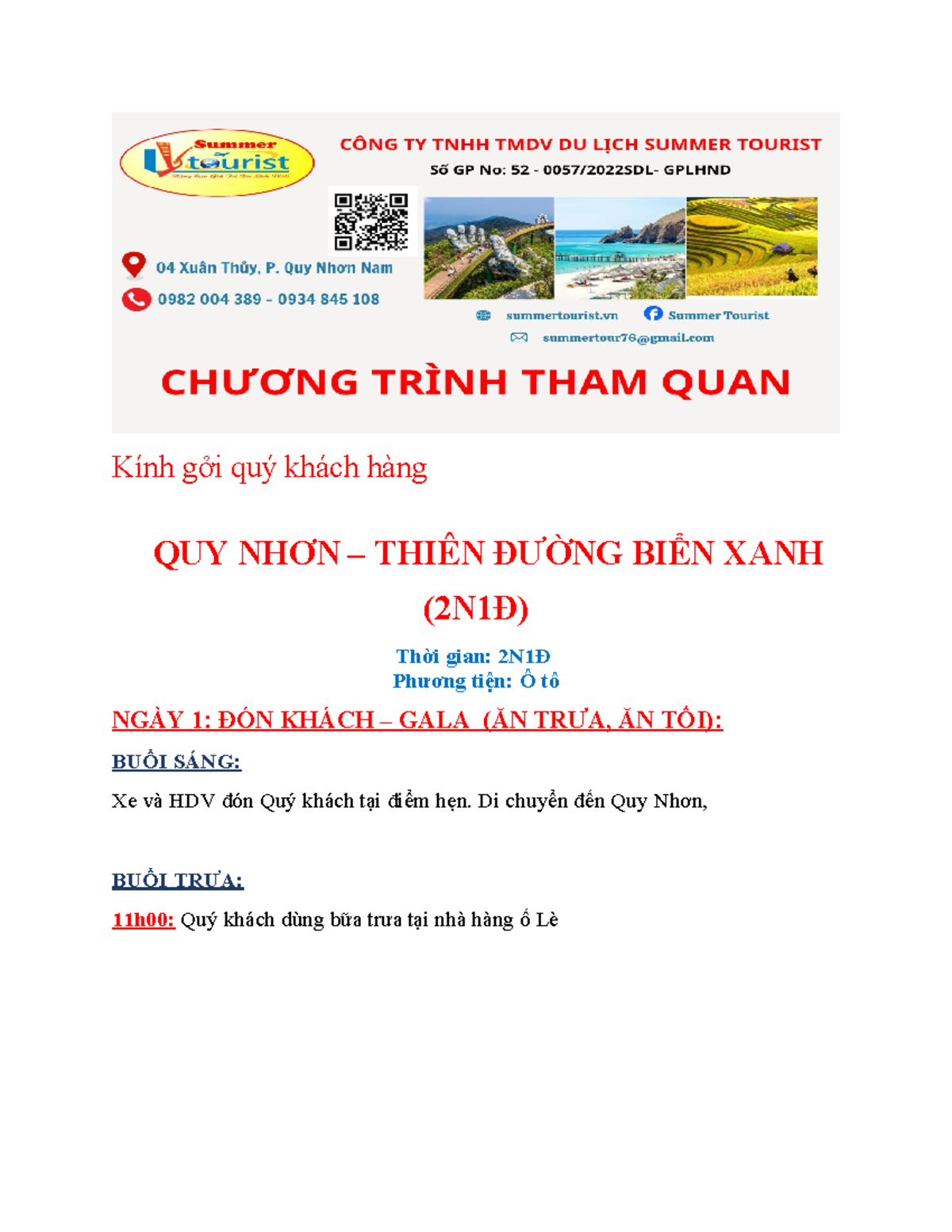 Chương Trình Du Lịch 2N1Đ Quy Nhơn Thiên Đường Biển Xanh - T6 UKA - Studocu