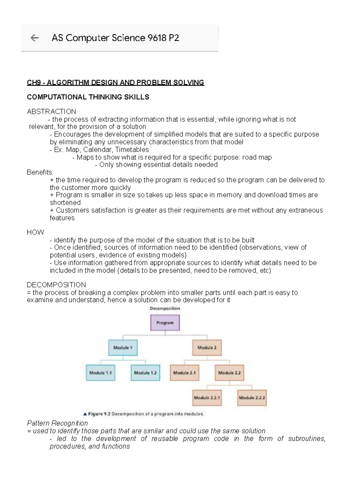 AS Computer Science 9618 P2 Chapter 9: Algorithm Design & Problem Solving - Studocu
