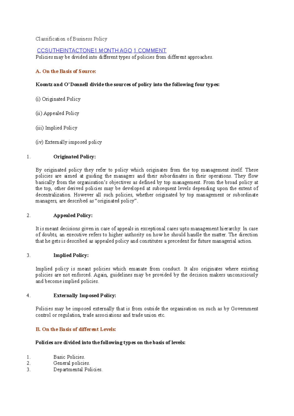 Classification of Business Policies: Overview and Types ...
