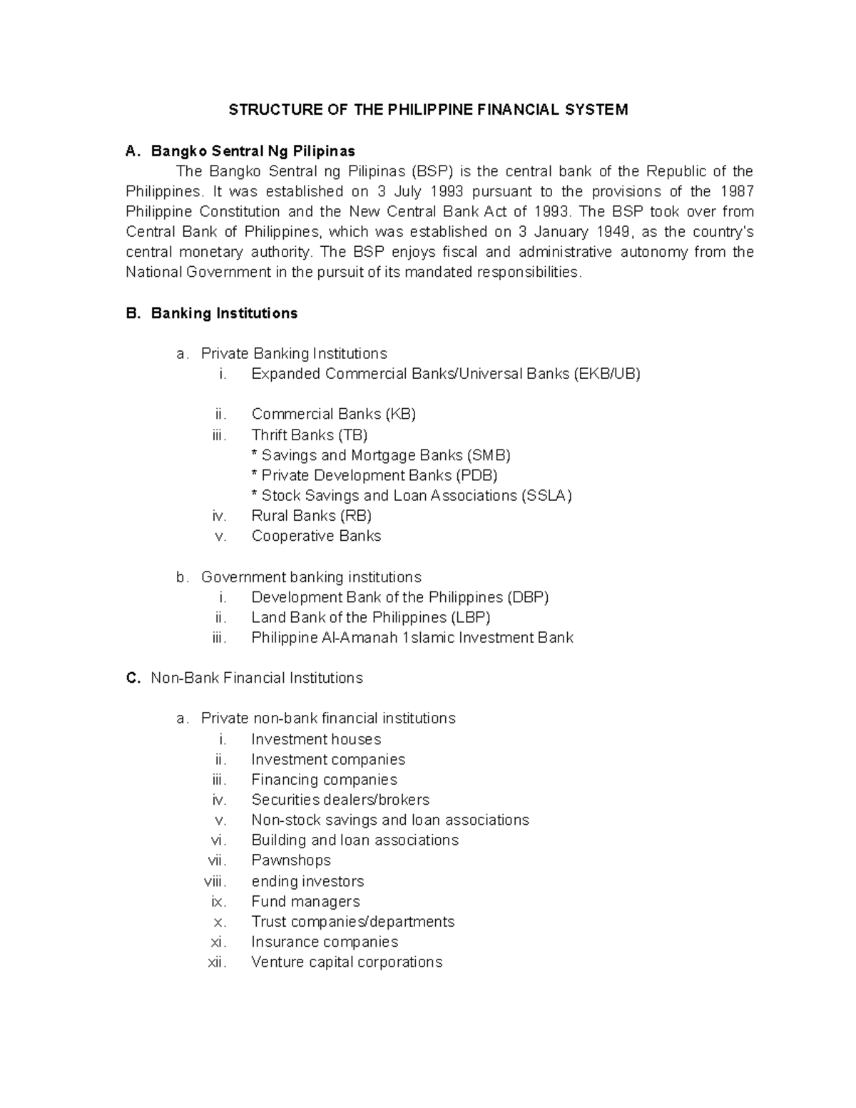 Financial System - STRUCTURE OF THE PHILIPPINE FINANCIAL SYSTEM A ...