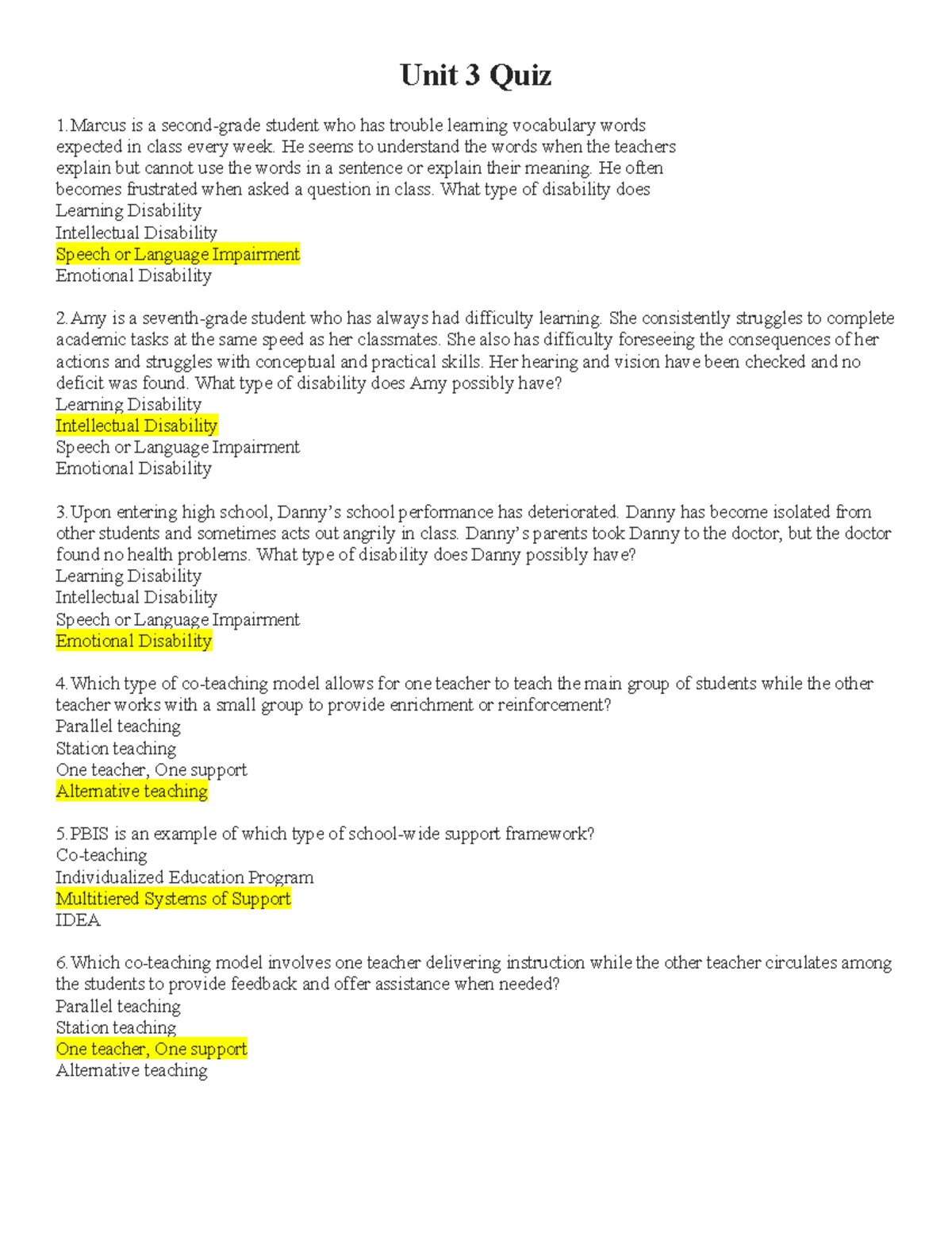 EDUC 202 Unit 3 Quiz: Understanding Learning Disabilities and Support - Studocu