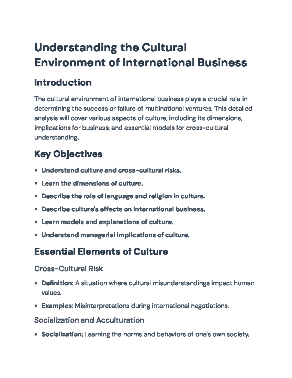 Cultural Environment Analysis in International Business (INTB101) - Studocu