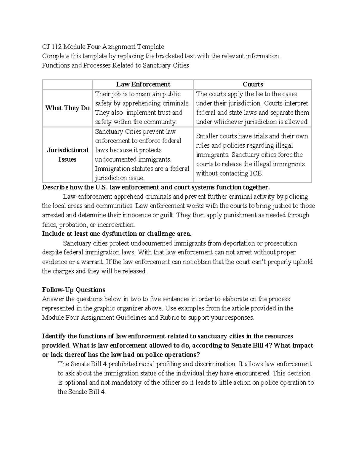 CJ 112 Module Four - Sanctuary Cities Homework Assignment - Studocu