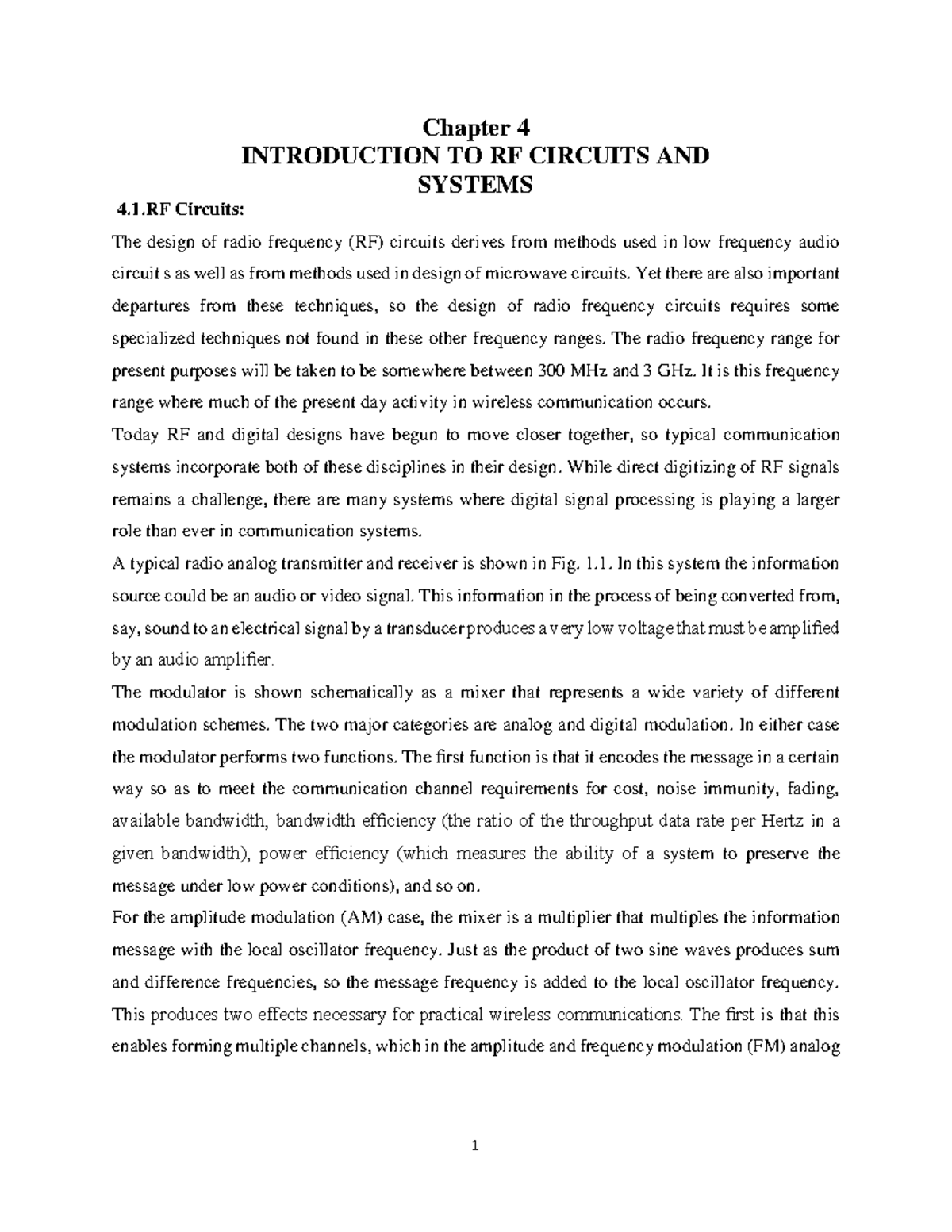 Chapter 4: Introduction to RF Circuits and Systems - Practice Material ...