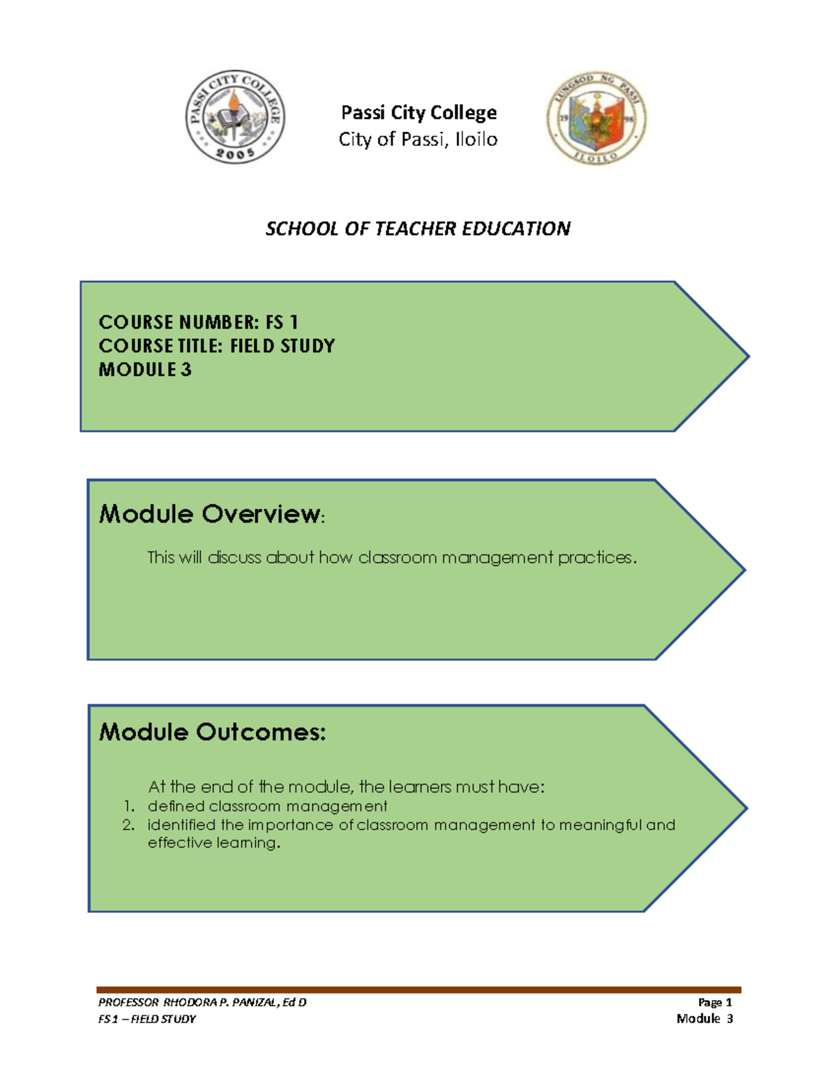 FS 1 Field Study Module 3: Effective Classroom Management Techniques ...