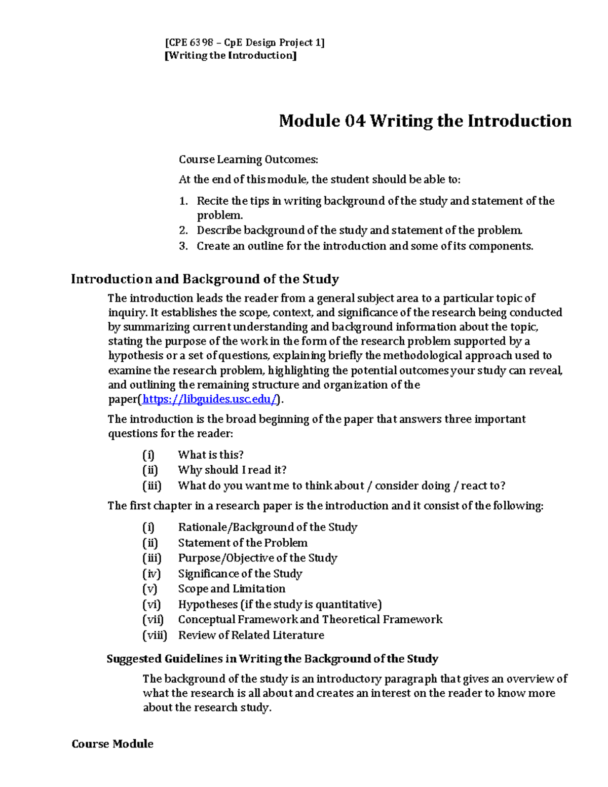 W4 Module 4 Writing the Introduction - [Writing the Introduction ...