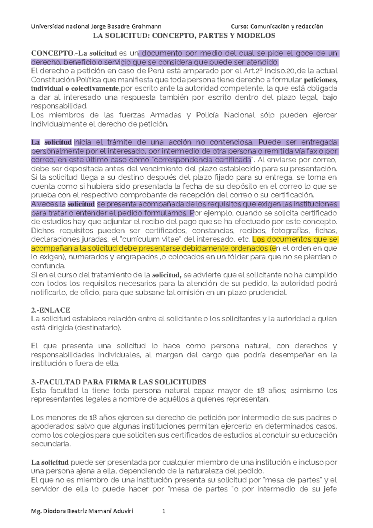 LA Solicitud - LA SOLICITUD: CONCEPTO, PARTES Y MODELOS CONCEPTO.-La ...