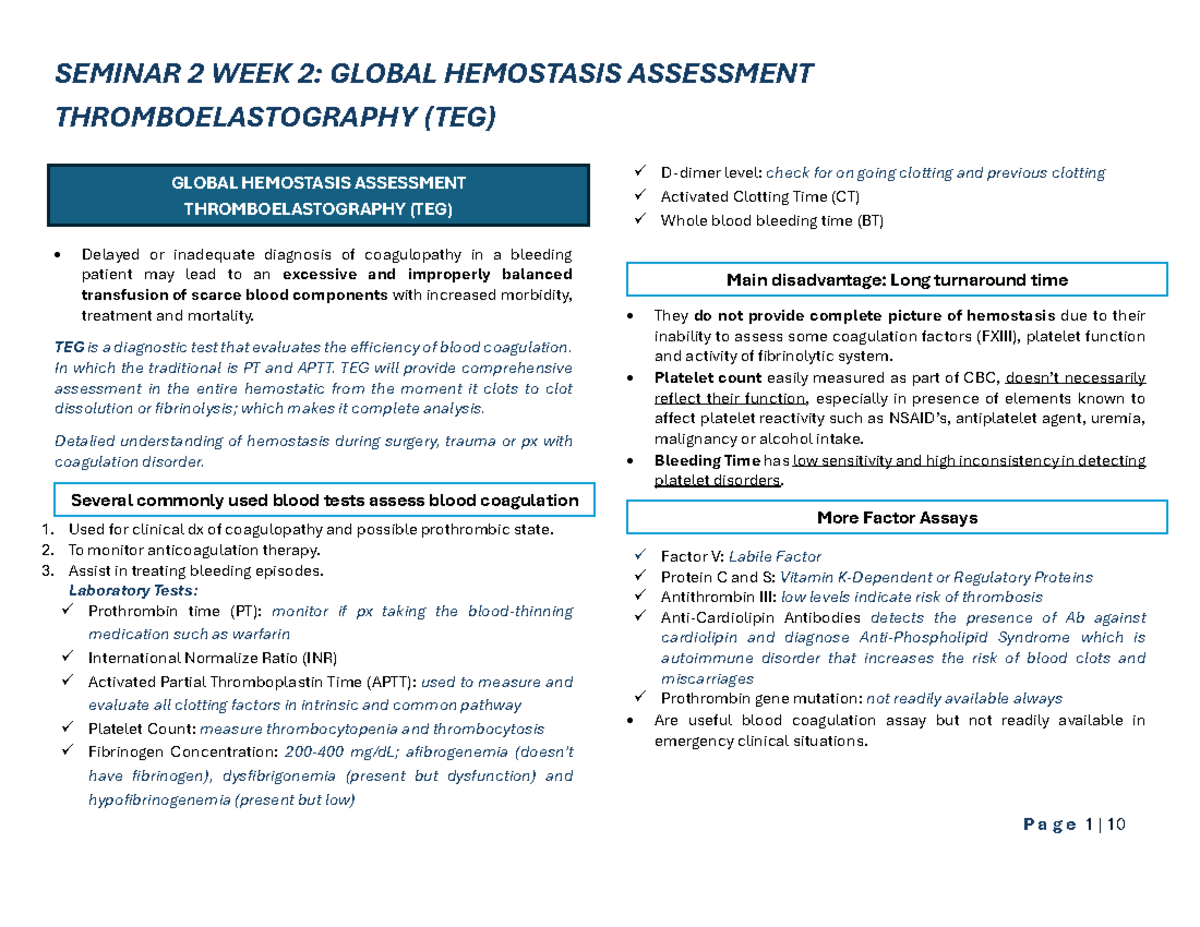 SEMR 2 - Global Hemostasis Assessment: Thromboelastography (TEG ...