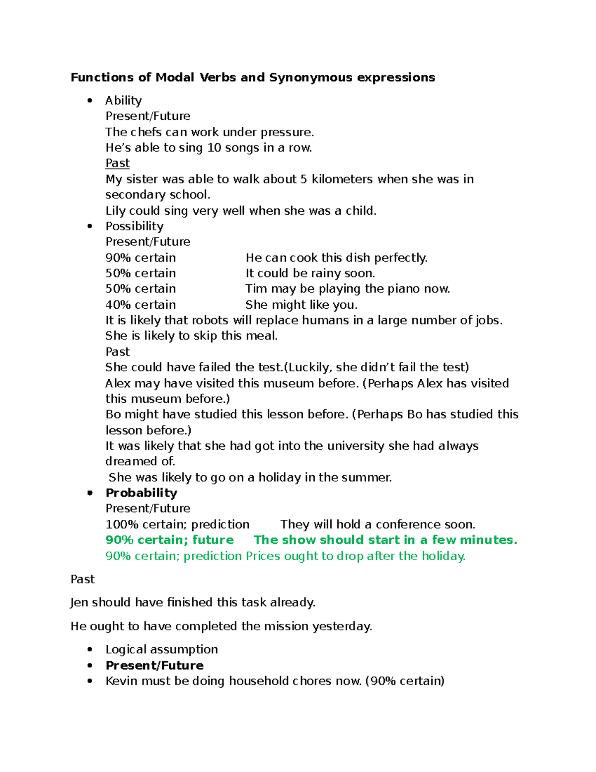 Functions of Modal Verbs and Synonyms: A Comprehensive Guide - Studocu