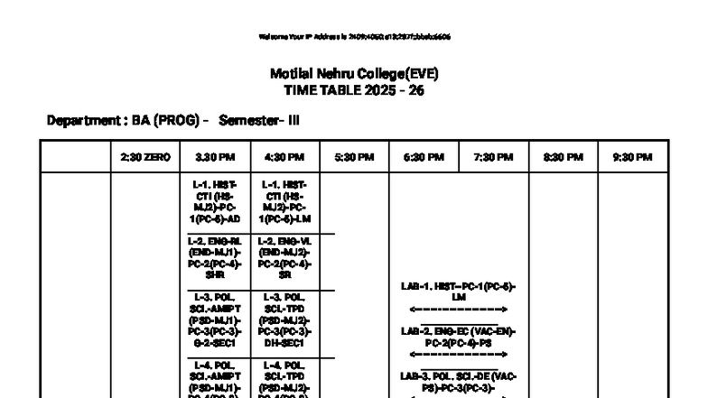 BA (PROG) Evening College Time Table 2025-26 - Studocu