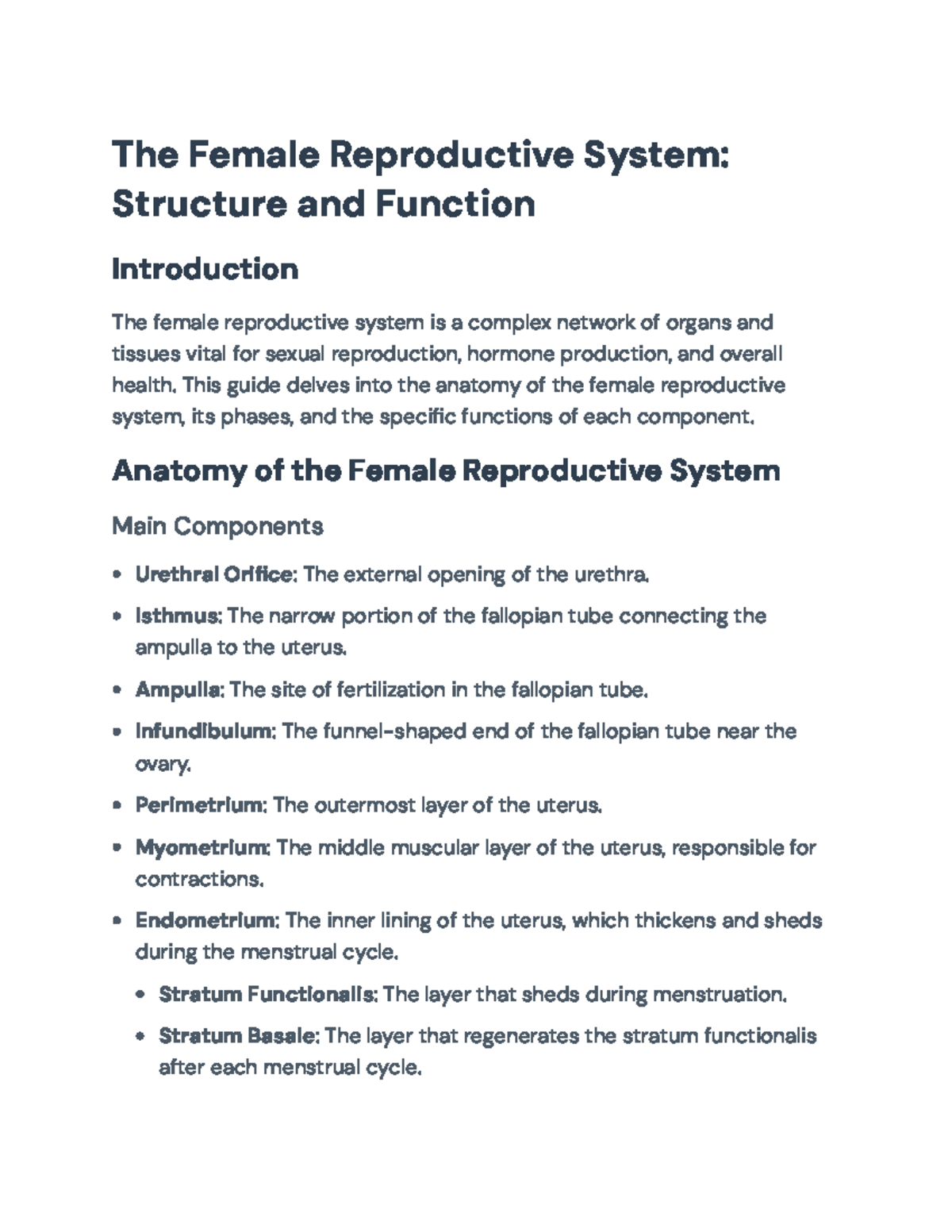 Comprehensive Guide to the Female Reproductive System: Structure ...