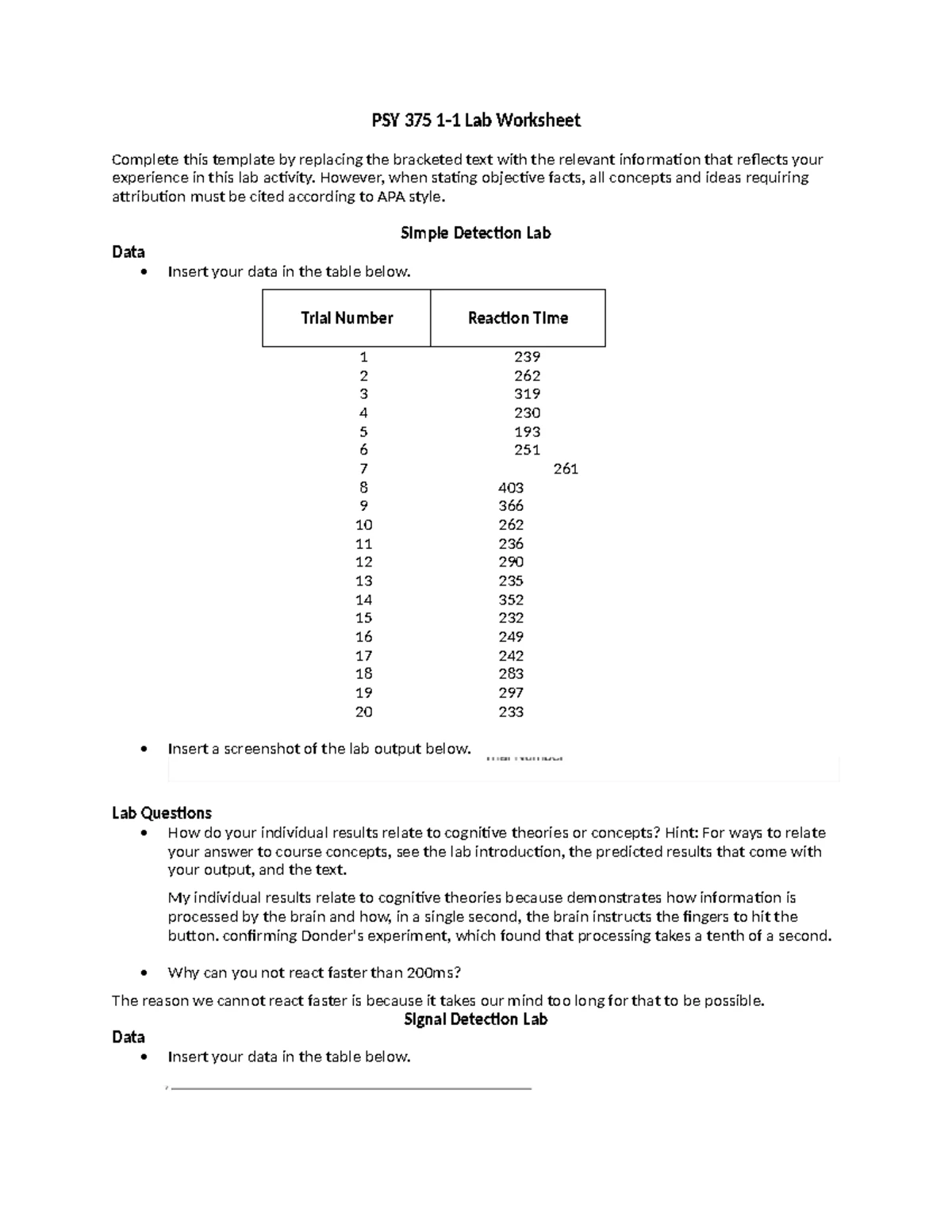 PSY 375 Change Detection & Simon Effect Lab Worksheet - Studocu
