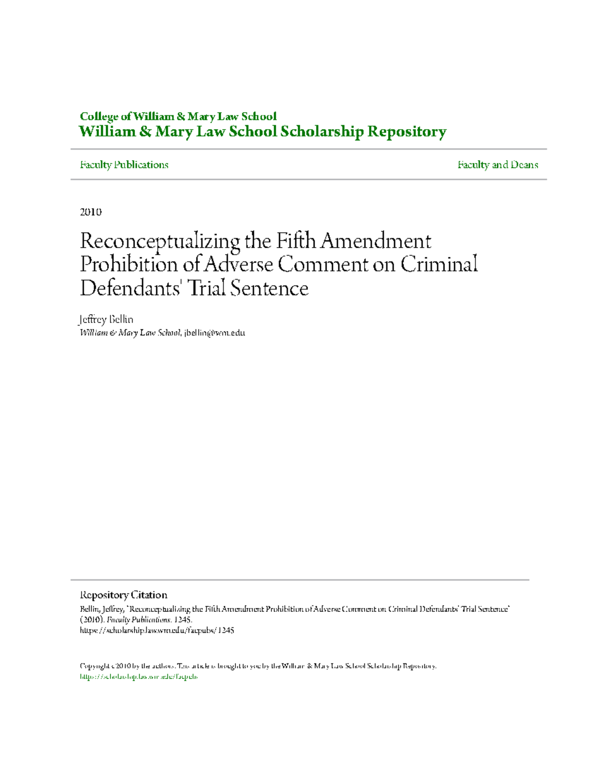 Reconceptualizing the Fifth Amendment: Adverse Comment on Silence - Studocu