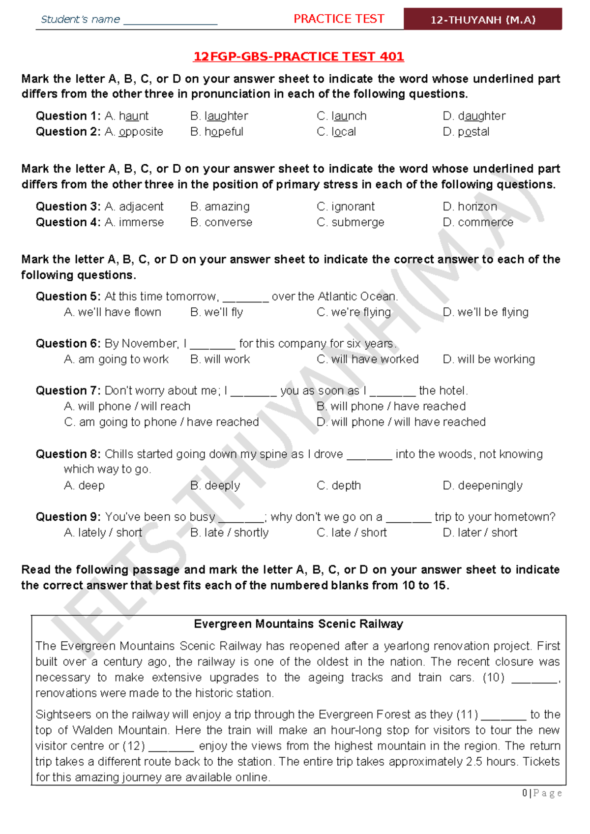 12-FRGL- Practice Test 4-01: Pronunciation & Comprehension Questions ...