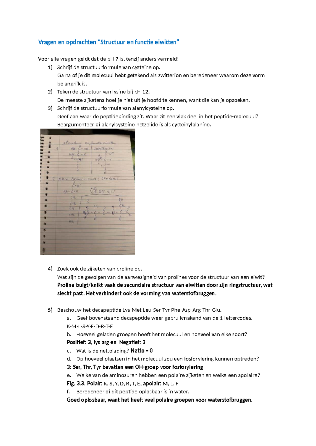 02 V&O Structuur en Functie van Eiwitten - Opdrachten en Vragen 2025 ...