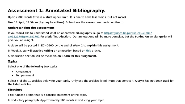Assessment 1: Annotated Bibliography Guide (2025) - Studocu