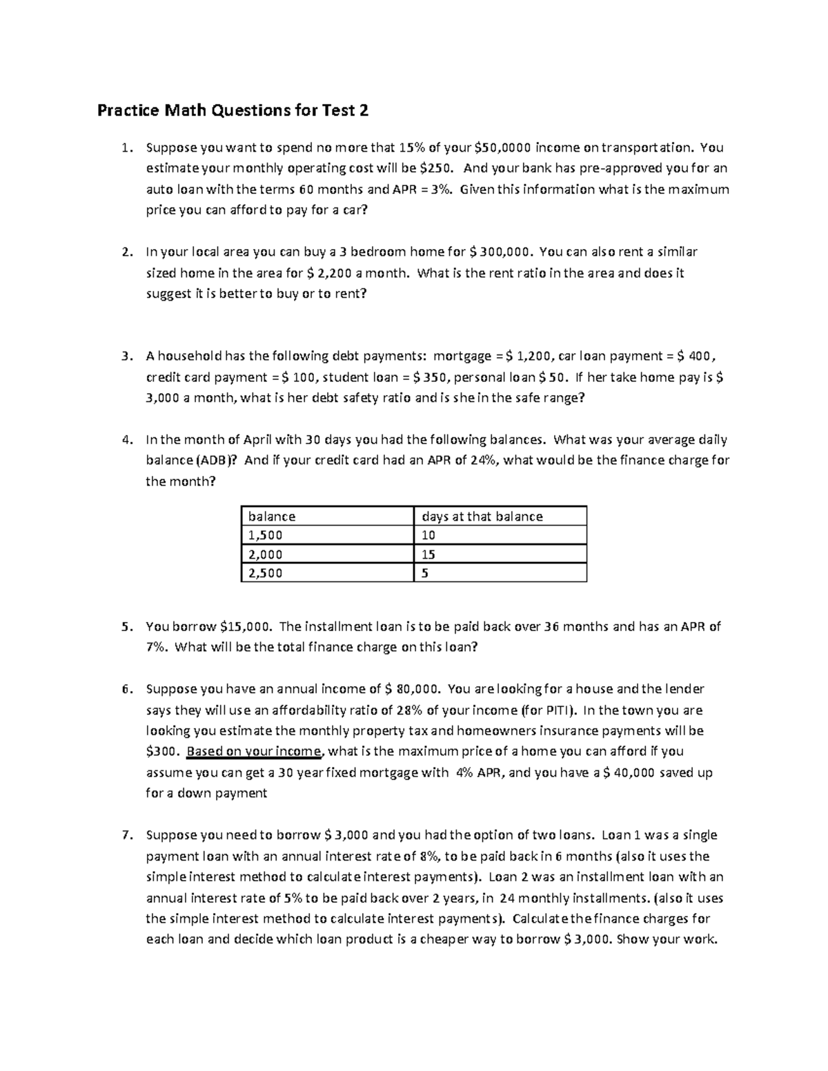 Personal Finance Practice Math Solutions for Test 2 - Studocu