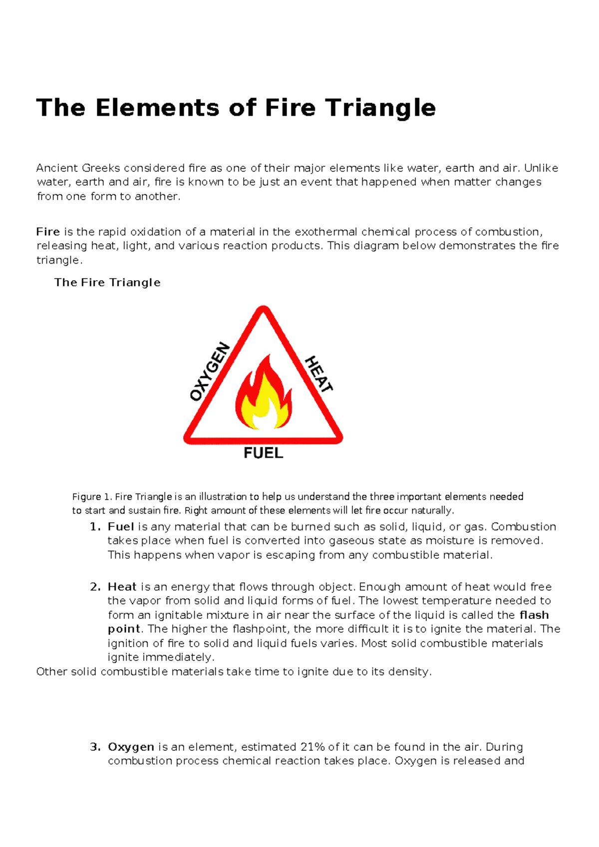 DRRR - Understanding the Fire Triangle and Safety Measures - Studocu