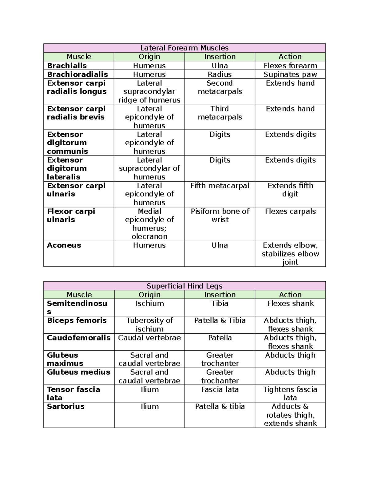 Upper & Lower Extremity Muscles OIA (Cat) - Detailed Overview - Studocu