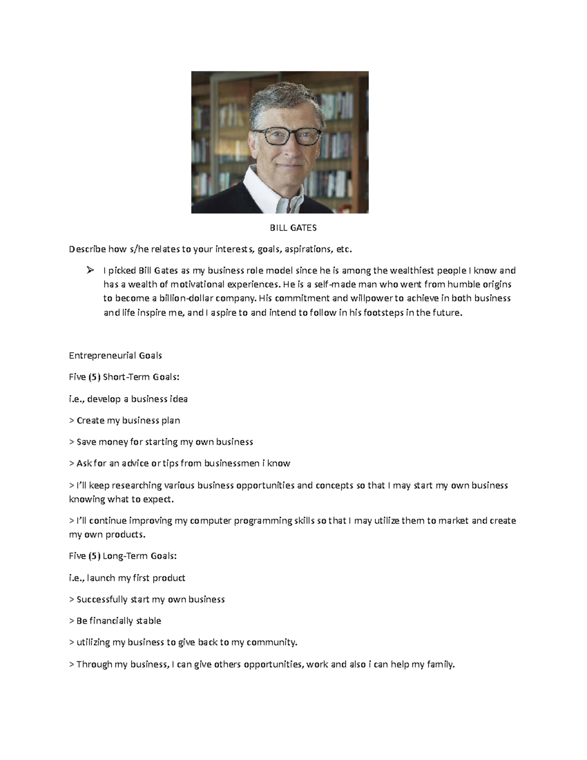 02 Task Performance 1 - BILL GATES Describe how s/he relates to your ...