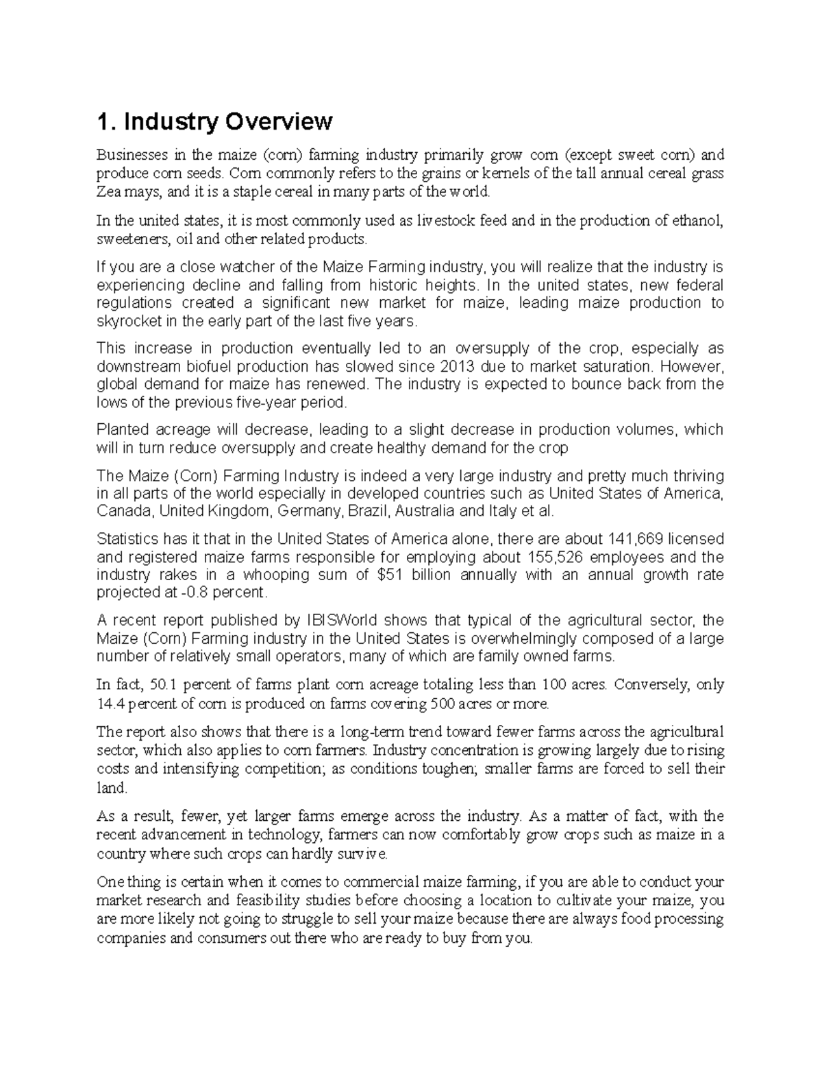 Maize Farming Industry Proposal: Kent Bloomberg® Maize Farms, Inc ...