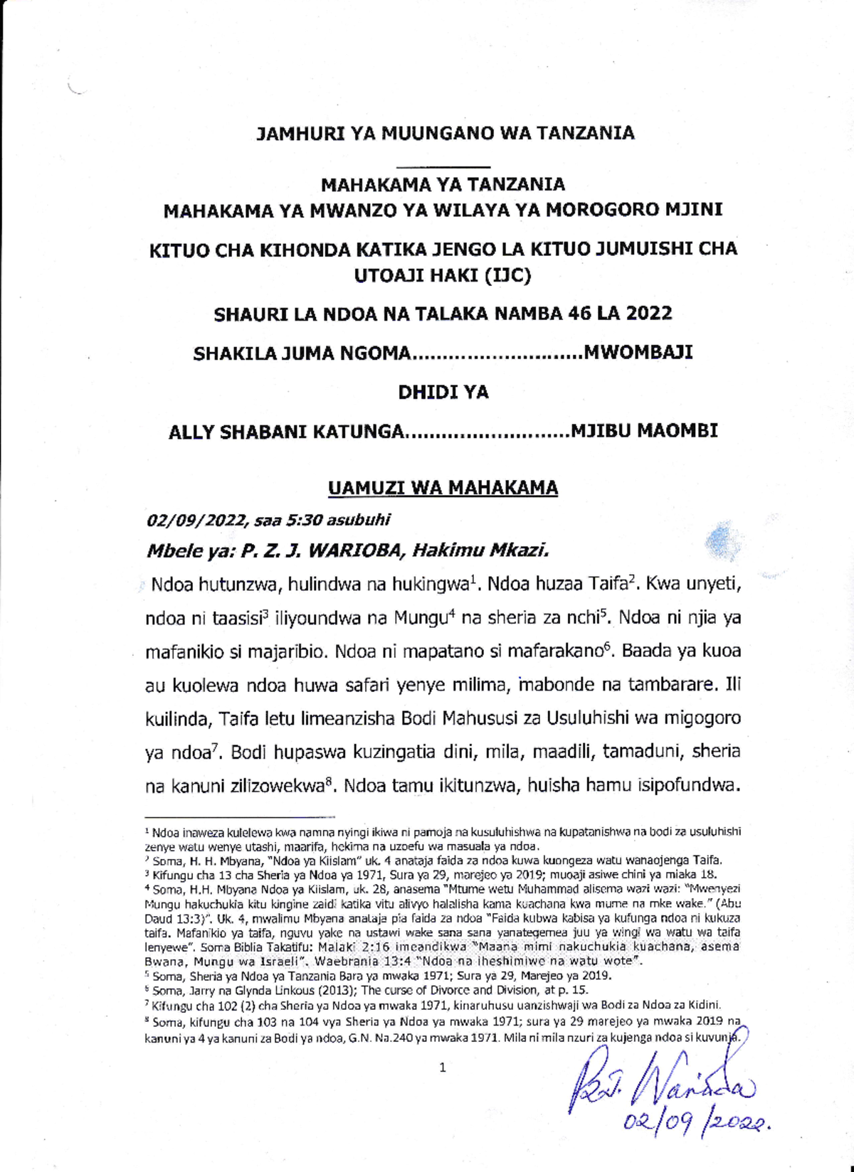 SHAURI LA NDOA NA TALAKA NAMBA 46 A 2022 KATI YA SHAKILA NA ALLY ...