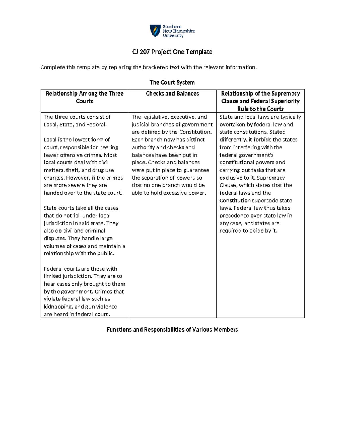 CJ 207 Project One: Understanding the Court System and Its Functions ...