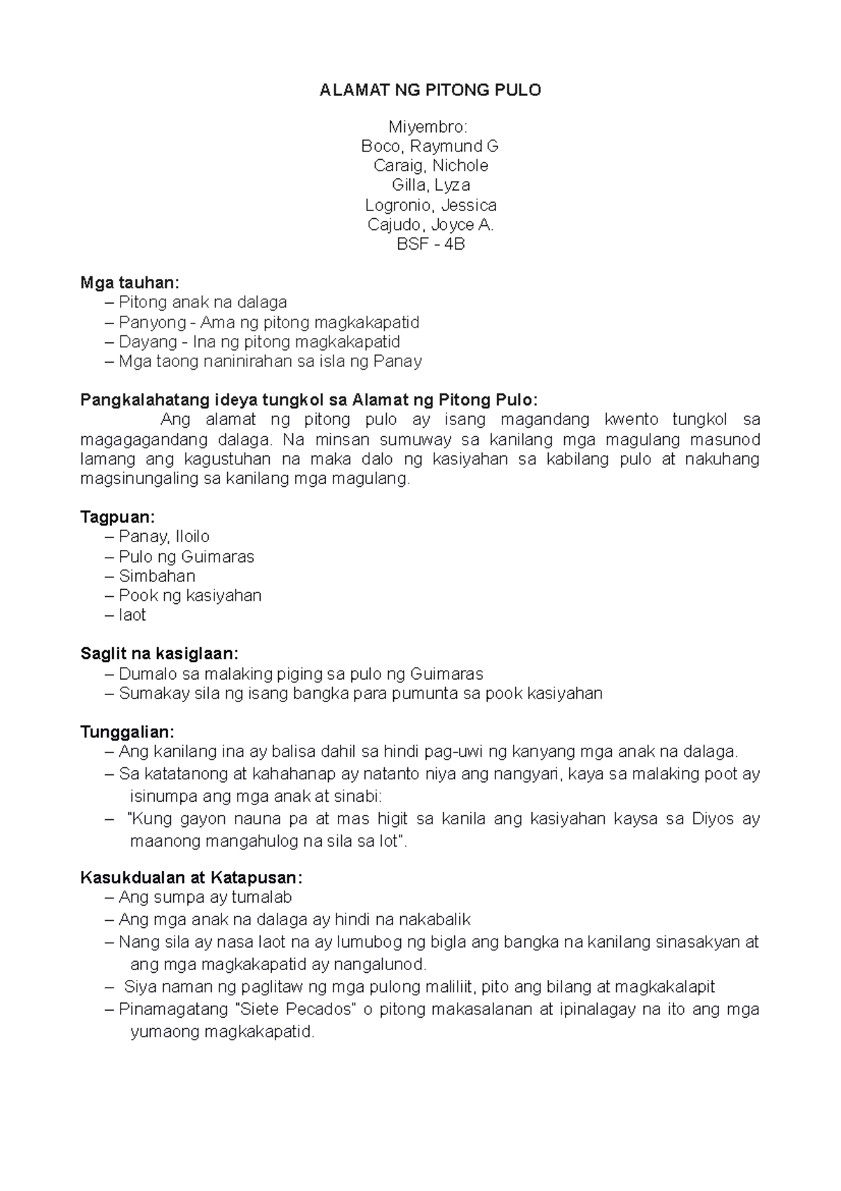Alamat NG Pitong PULO - ALAMAT NG PITONG PULO Miyembro: Boco, Raymund G ...